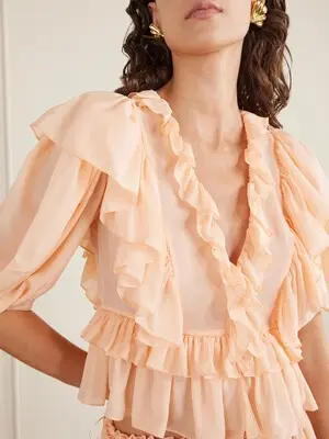 Chloé Ruffled Silk-charmeuse Blouse - Orange