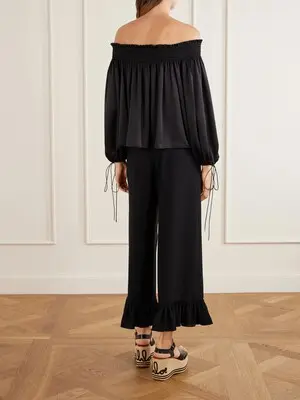 Chloé Off-the-shoulder Gathered Silk-satin Blouse