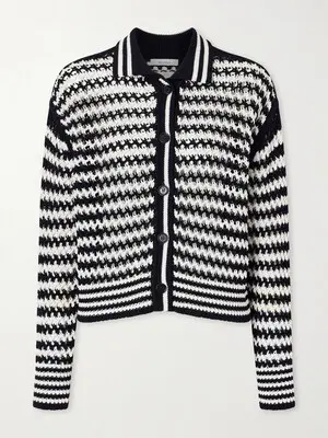 Max Mara Striped Crocheted Cotton Cardigan