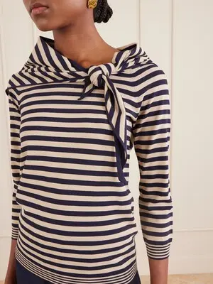 Max Mara Striped Jersey Sweater With Neckline Ties - Black