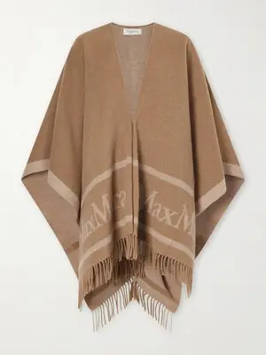 Max Mara Fringed Wool-jacquard Cape - Brown