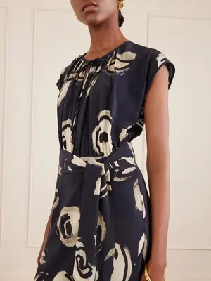 Max Mara Tie-detailed Floral Silk Chiffon Maxi Dress