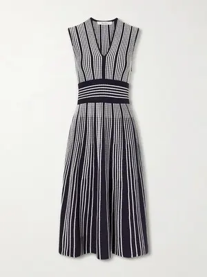 Max Mara Striped Knitted V-neck Dress - Black