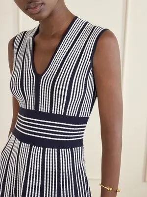 Max Mara Striped Knitted V-neck Dress - Black