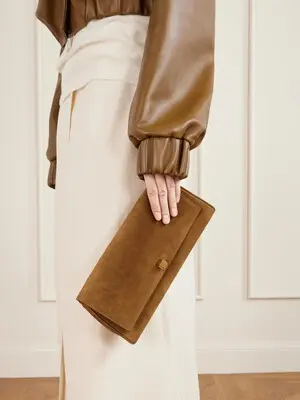Khaite Audrey Suede Clutch Bag With Gold Tone Clasp - Brown
