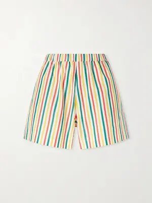 LIDO Striped Cotton-poplin Shorts - Yellow