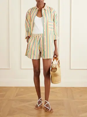 LIDO Striped Cotton-poplin Shorts - Yellow