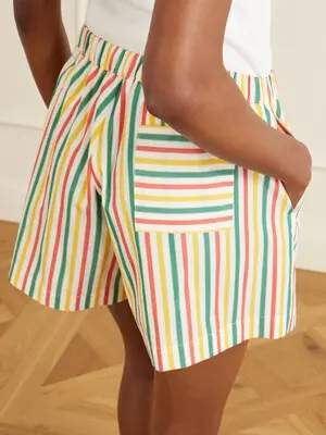 LIDO Striped Cotton-poplin Shorts - Yellow