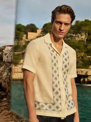 Orlebar Brown White And Maitan Embroidery Cotton Shirt - Blue