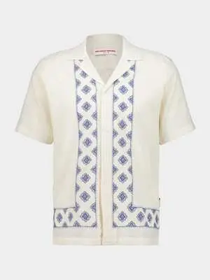 Orlebar Brown White And Maitan Embroidery Cotton Shirt - Blue