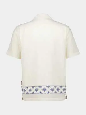 Orlebar Brown White And Maitan Embroidery Cotton Shirt - Blue