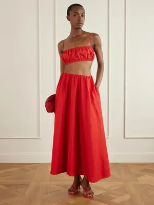 Staud Milano Linen Maxi Skirt - Red