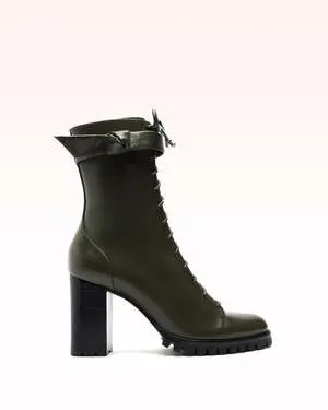 ALEXANDRE BIRMAN Evelyn 85 Waterproof Leather Bootie - Moss