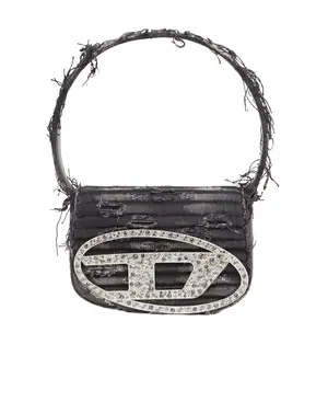 DIESEL® 1dr Embellished Distressed Shoulder Bag - Black