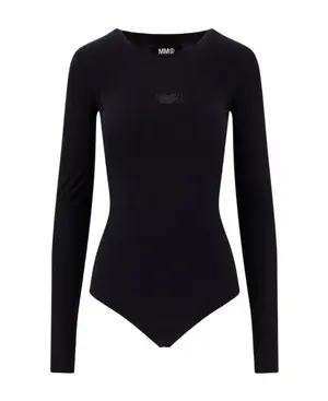 MAISON MARGIELA Logo Printed Crewneck Bodysuit - Black