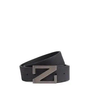 Zegna Logo Plaque Reversible Belt - Black