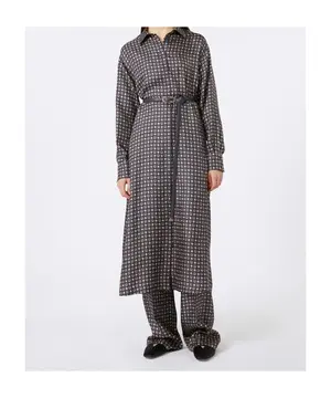 Max Mara Printed Long Sleeve Belted Shirt Dress