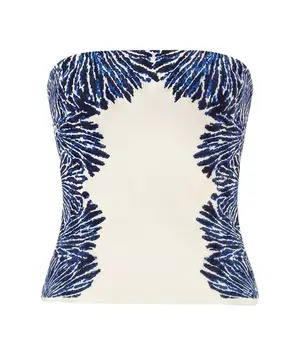 Ulla Johnson Madelie Strapless Knit Jacquard Top - Ocean