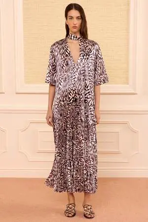 Ulla Johnson Pleated Seashell Print Satin Midi Dress