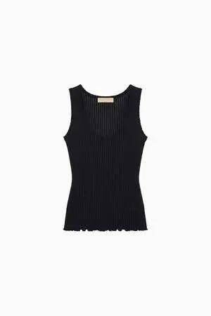Ulla Johnson Gia Ribbed Sheer Cotton Silk Tank Top - Noir
