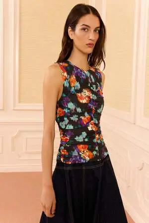 Ulla Johnson Annie Ruched Floral Matte Jersey Top - Nocturne