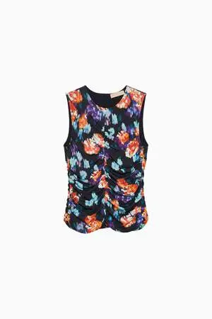 Ulla Johnson Annie Ruched Floral Matte Jersey Top - Nocturne