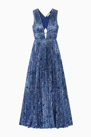 Ulla Johnson Lena Pleated Satin Gown With Seashell Print - Lapis