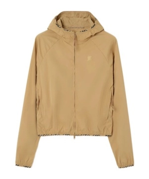 Burberry Stretch Nylon Hooded Jacket With Check Taping - Beige