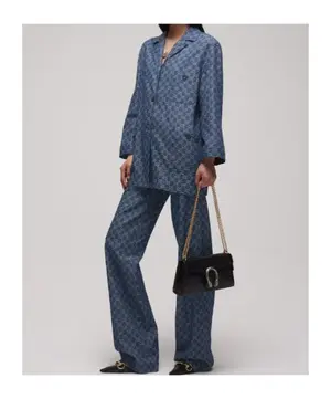 Gucci Gg Denim Jacquard Full Length Pants - Blue