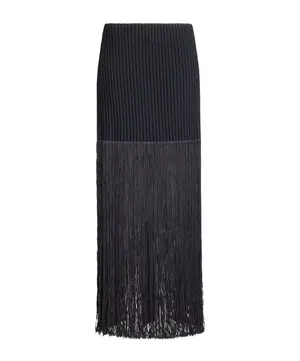 Alaïa Ribbed Fringed Knitted Skirt - Black