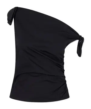 Staud Bellaria Asymmetric Knot-detailed Cotton-blend Poplin Top - Black