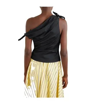 Staud Bellaria Asymmetrical Knot Detail Cotton-blend Poplin Top - Black