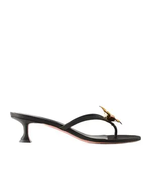Amina Muaddi Satin Thong Sandals With Floral Embellishment
