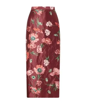 Erdem Floral-printed Satin Midi Pencil Skirt - Red
