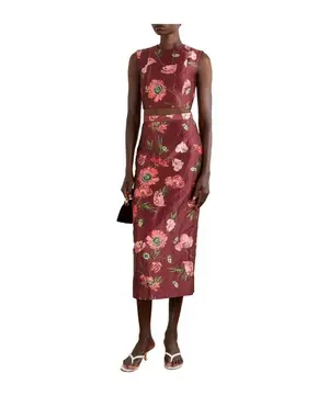 Erdem Floral-printed Satin Midi Pencil Skirt