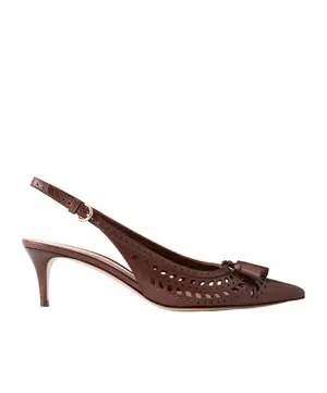 GIANVITO ROSSI 55 Laser-cut Leather Kitten Heel Slingback Pumps - Red