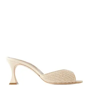 MANOLO BLAHNIK Jadara 70 Leather-trimmed Raffia Mules