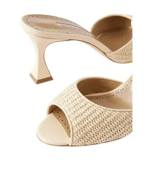 Manolo Blahnik Jadara 70 Leather-trimmed Raffia Mules