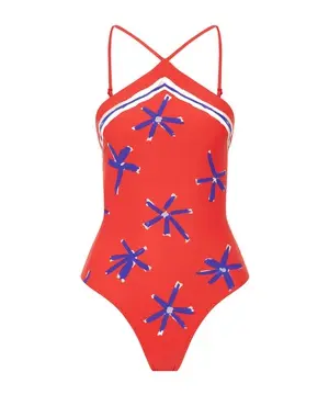 Staud Cadence Printed Halterneck One-piece - Red