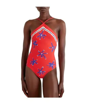 Staud Cadence Printed Halterneck One-piece Swimsuit