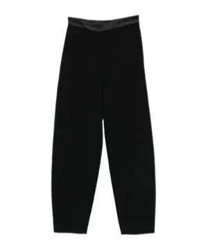 Emporio Armani Tapered-leg Trousers With Satin Waistband - Black