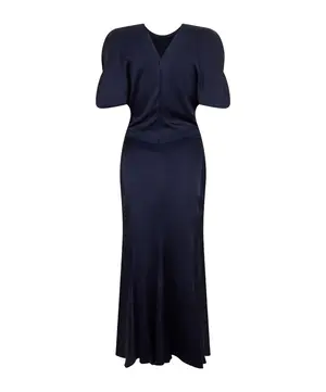 Victoria Beckham Gathered Satin Midi Dress - Black