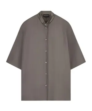 Emporio Armani Short-sleeve Band-collar Shirt - Brown