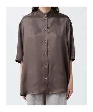 Emporio Armani Band Collar Short Sleeve Shirt - Brown
