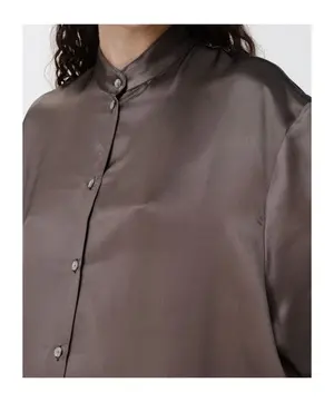 Emporio Armani Band Collar Short Sleeve Shirt - Brown