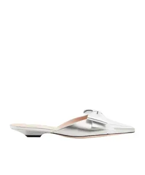 Valentino Garavani Bowow Mules In Laminated-nappa 20mm - Silver