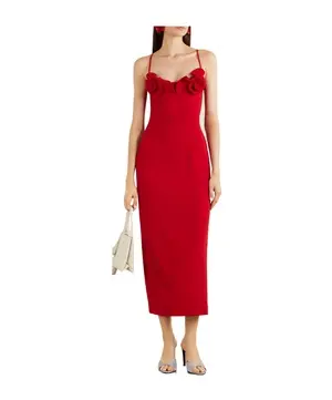 Magda Butrym Floral Appliqué Midi Dress - Red