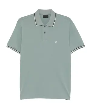 Emporio Armani Tipped Cotton Polo Shirt - Gray