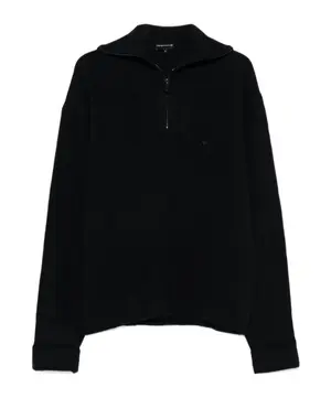 Emporio Armani Half-zip Wool Sweater - Black