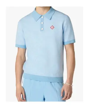 Casablanca Striped Logo Polo Shirt - Light Blue